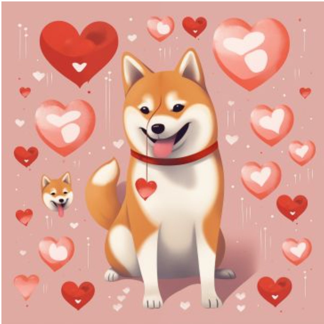 Adorable Valentine's Shiba Inu Print With Heart Designs Instant ...