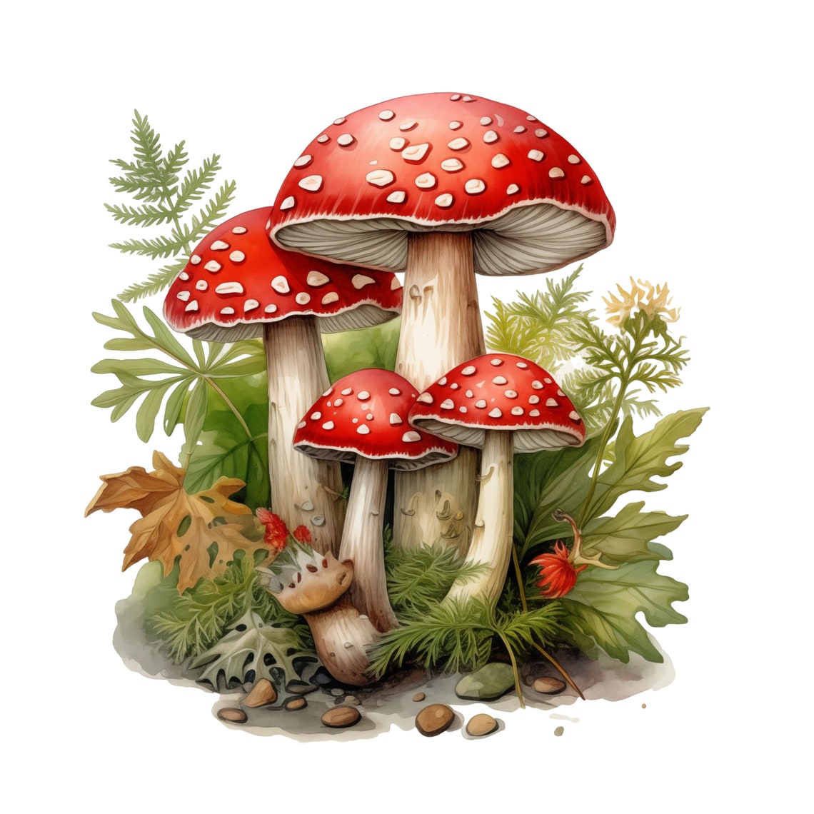 Watercolor Mushrooms Clipart Variety of Toadstool Clip Art Set of 5 ...