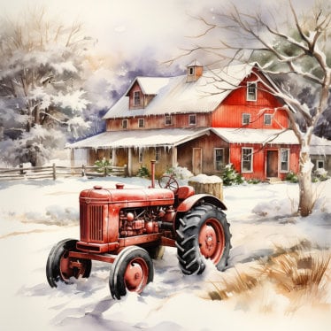 Country Winter Landscape With Farmhouse or Barn, Png Digital for ...