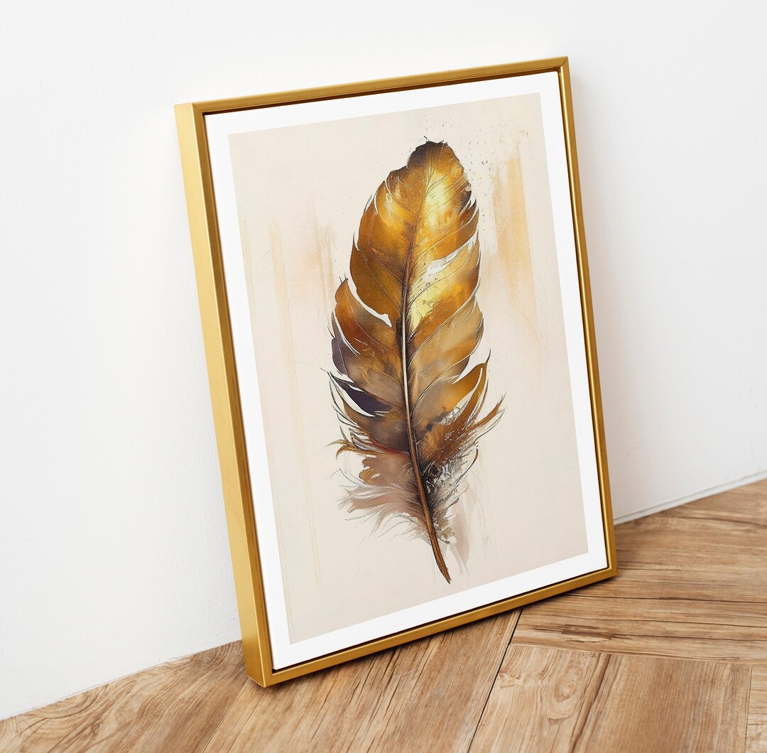 Golden Feather Art Print, Vibrant Watercolor Painting, Colorful ...