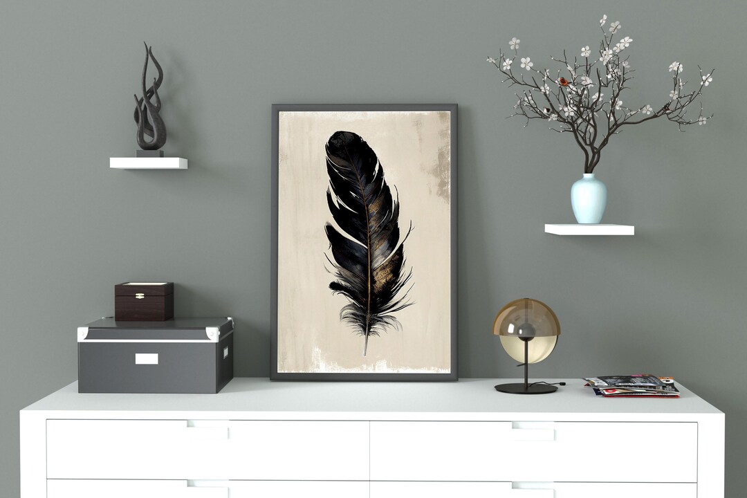 Black Feather Art Print, Vibrant Watercolor Painting, Colorful Feathers ...
