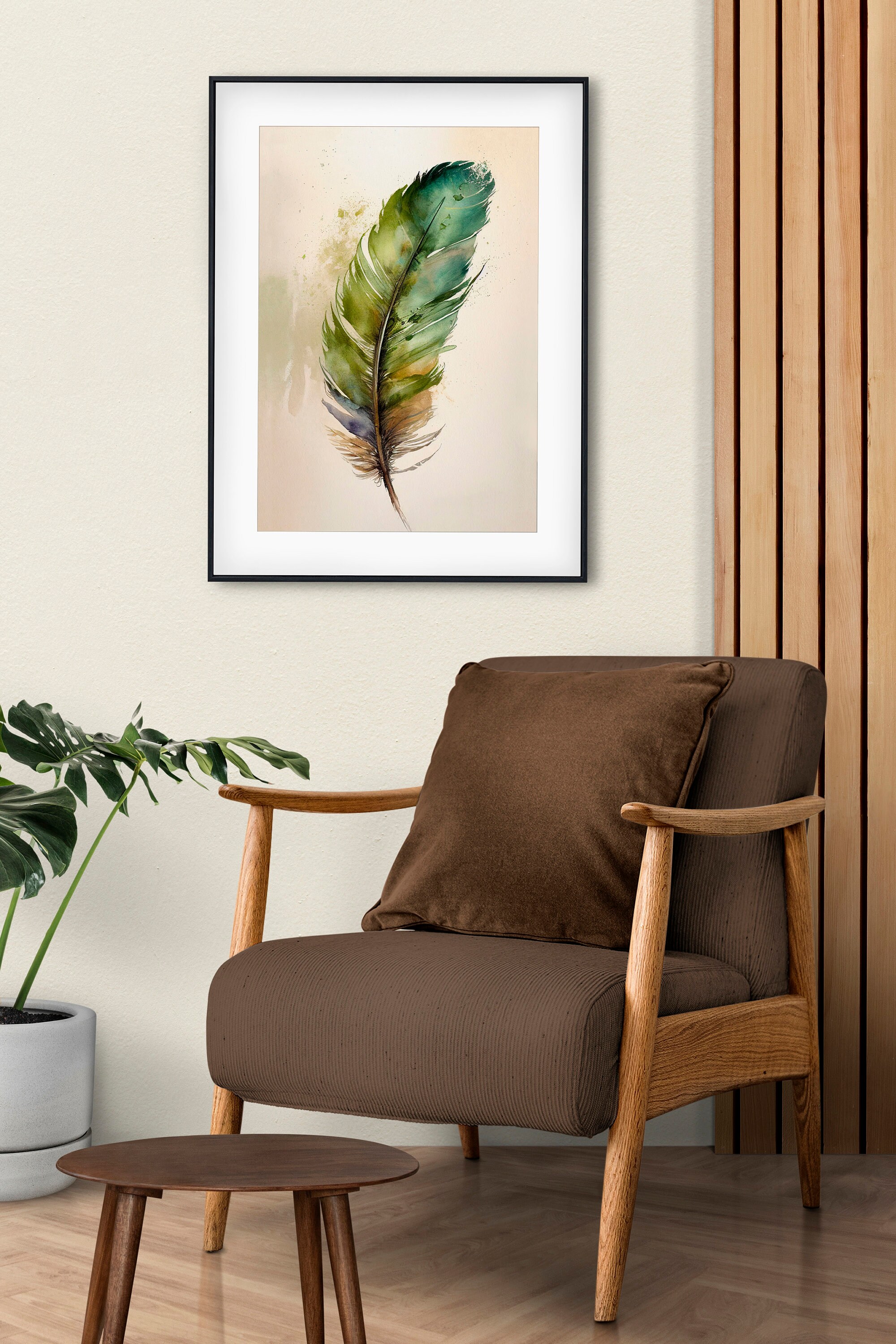 Green Feather Art Print, Vibrant Watercolor Painting, Colorful Feathers ...