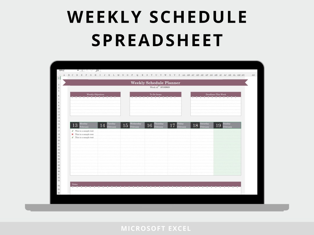 Weekly Schedule Spreadsheet | Digital Weekly Schedule Planner | Weekly ...