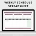 Weekly Schedule Spreadsheet | Digital Weekly Schedule Planner | Weekly ...