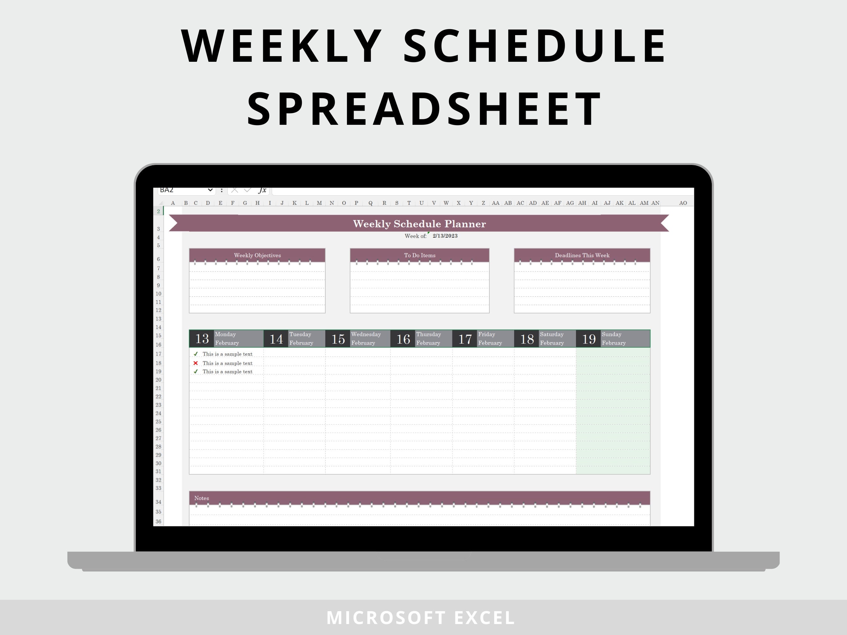 Weekly Schedule Spreadsheet | Digital Weekly Schedule Planner | Weekly ...