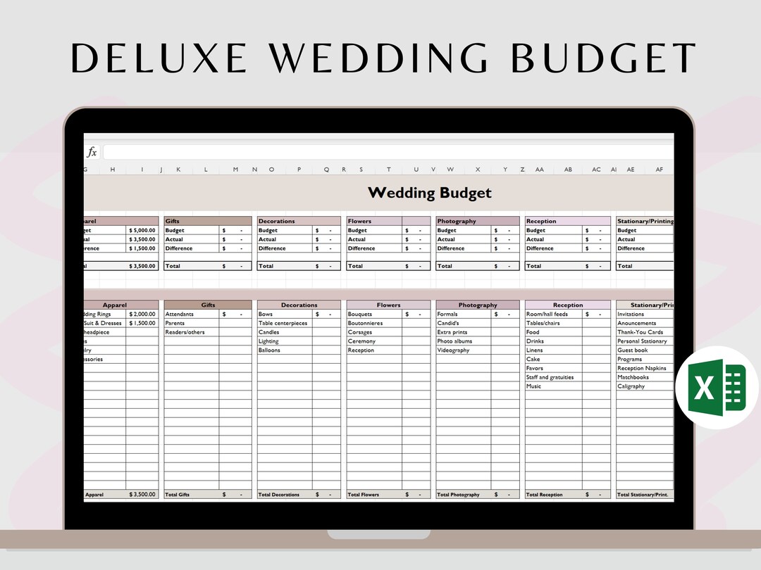 Deluxe Wedding Budget Spreadsheet | Excel | Wedding Checklist | Wedding ...