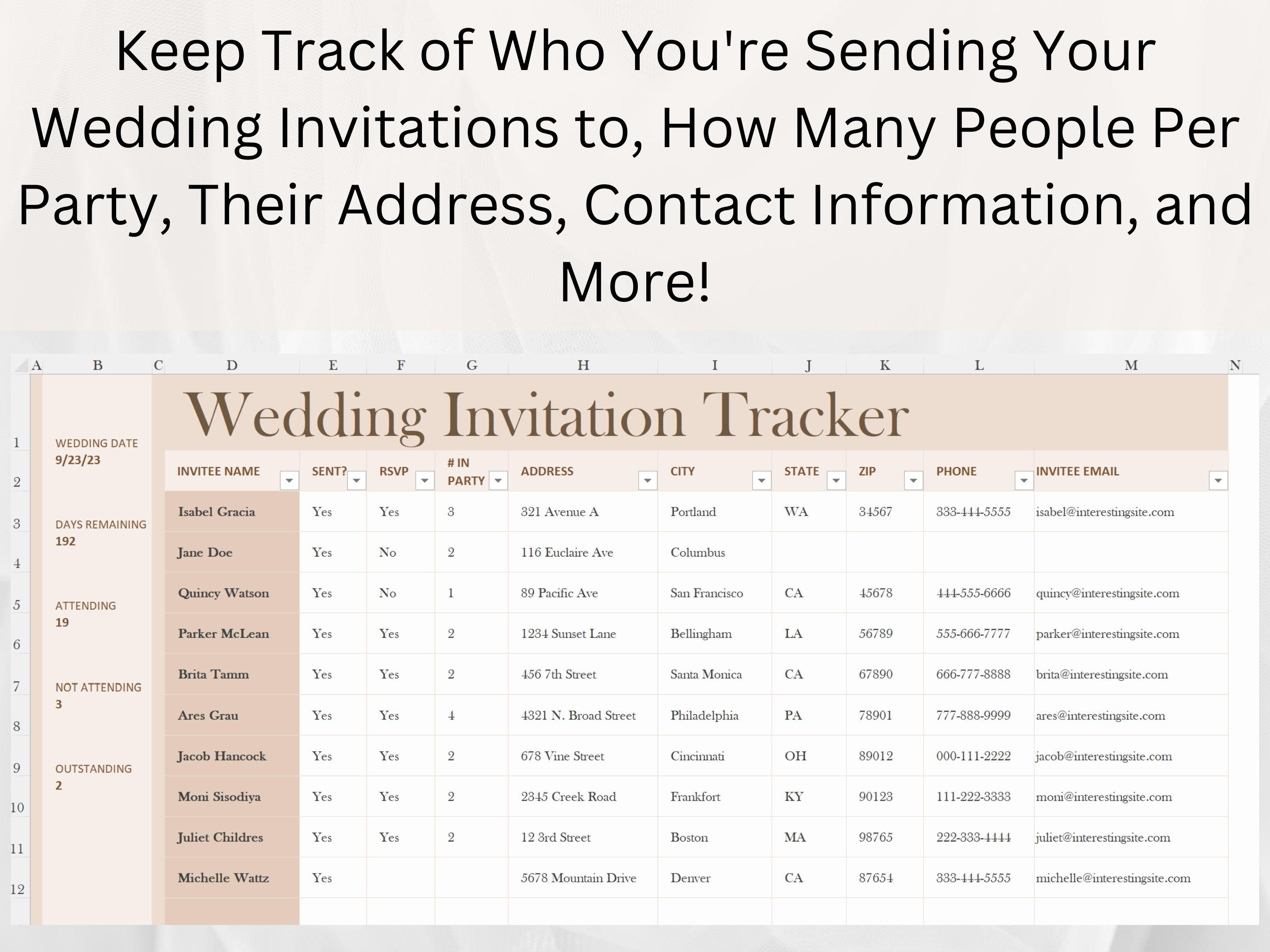 Wedding Invitation Tracker | Wedding Invite | Excel | Wedding ...