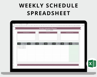 Weekly Schedule Spreadsheet | Digital Weekly Schedule Planner | Weekly ...
