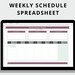 Weekly Schedule Spreadsheet | Weekly Schedule Planner | Weekly Schedule ...