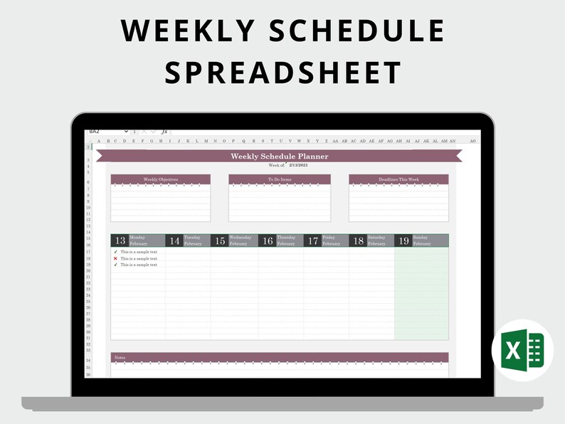 Weekly Schedule Spreadsheet | Weekly Schedule Planner | Weekly Schedule ...