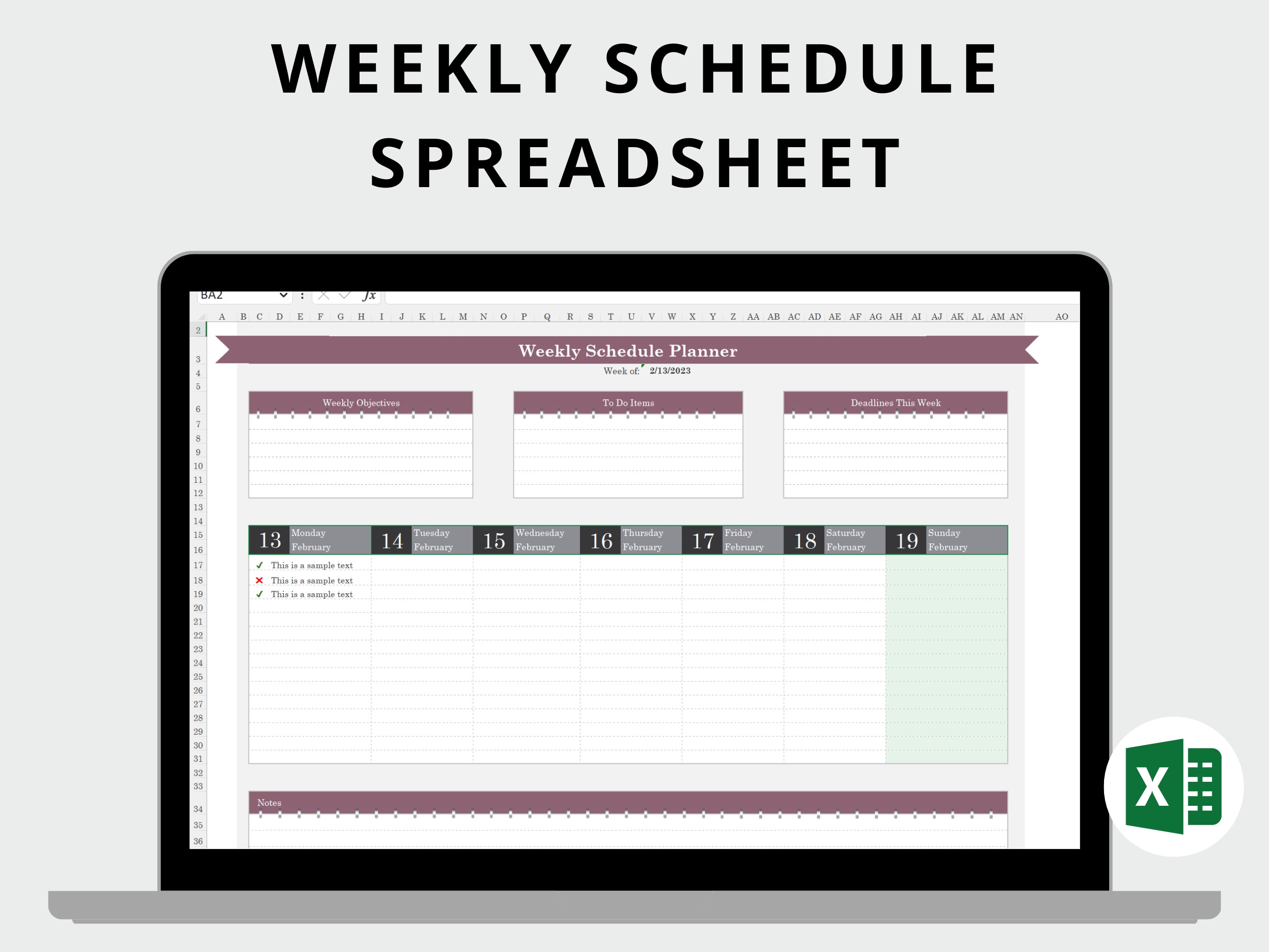 Weekly Schedule Spreadsheet | Weekly Schedule Planner | Weekly Schedule ...