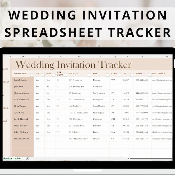 Wedding Invitation Tracker Excel - Etsy