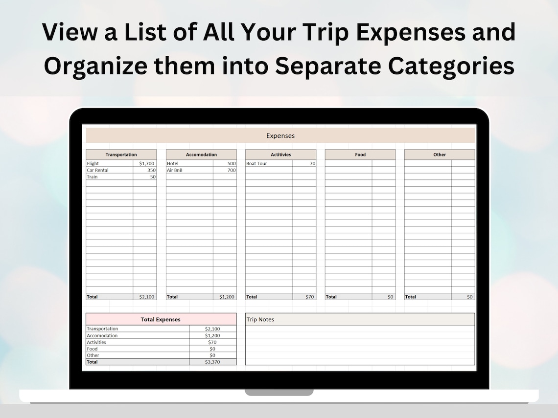 Trip Planner Spreadsheet | Excel | Google Sheets | Trip Overview ...