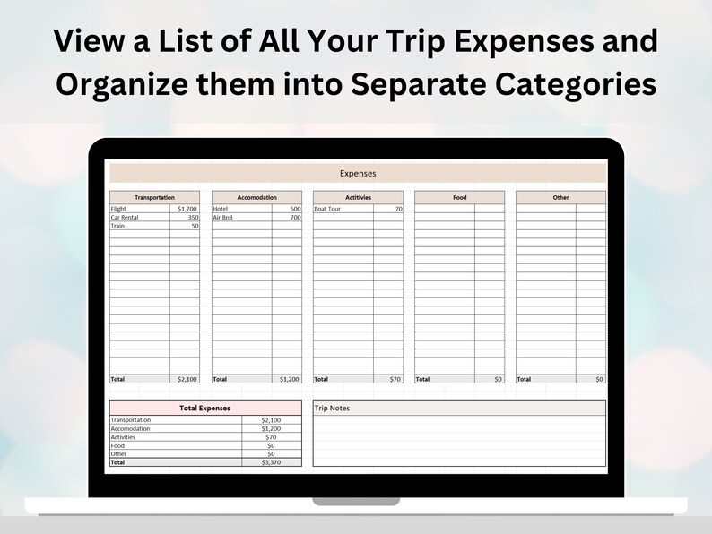 Trip Planner Spreadsheet | Excel | Google Sheets | Trip Overview ...