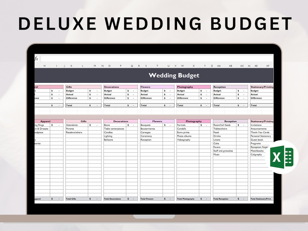Deluxe Wedding Budget Spreadsheet | Excel Template | Wedding Budget ...