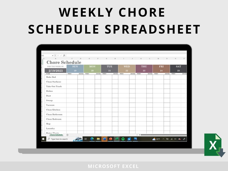 Weekly Chore Schedule Spreadsheet | Chore Template | Chore Tracker ...