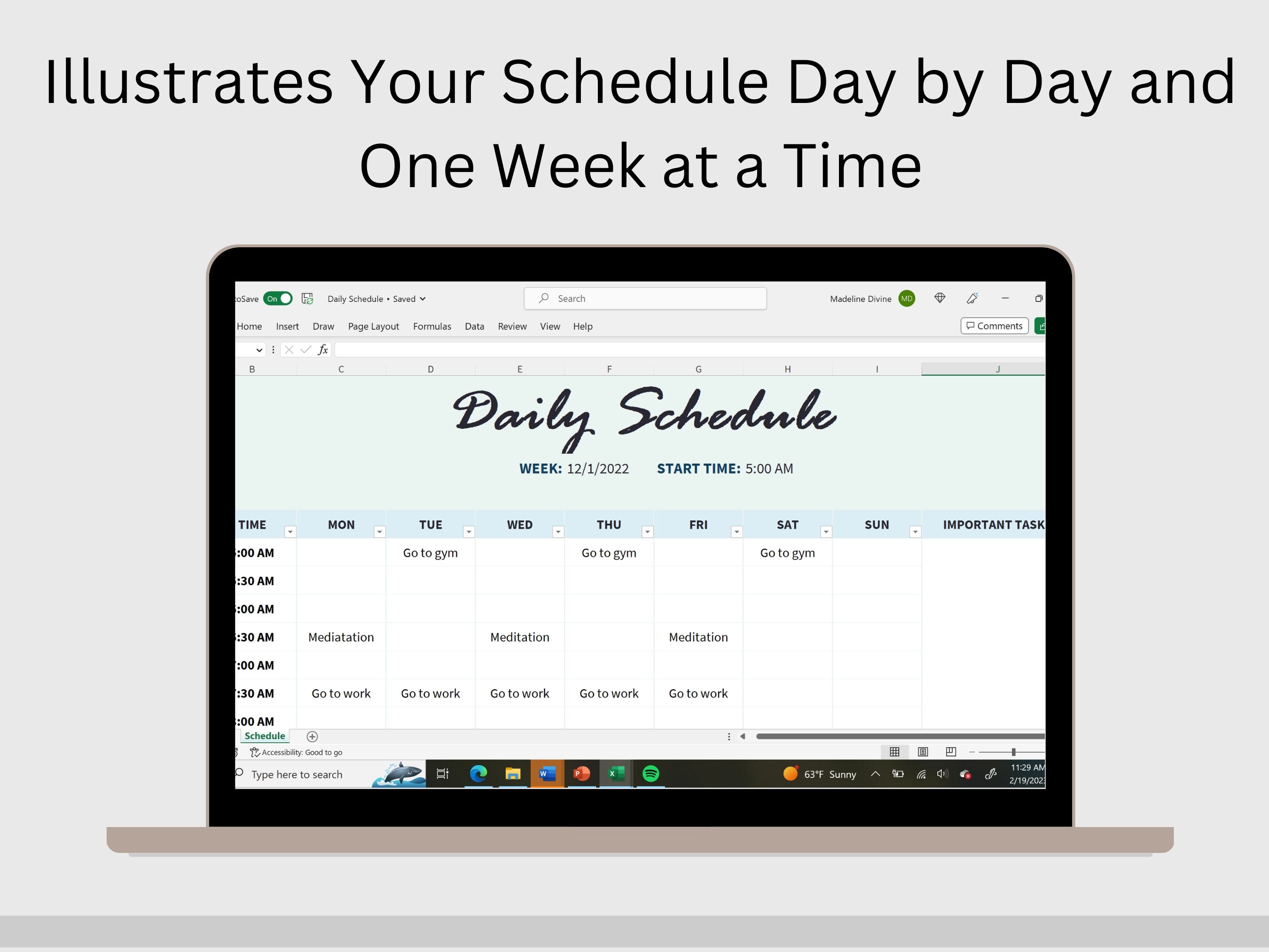 Daily Schedule Spreadsheet | Daily Planner | Daily Schedule Template ...