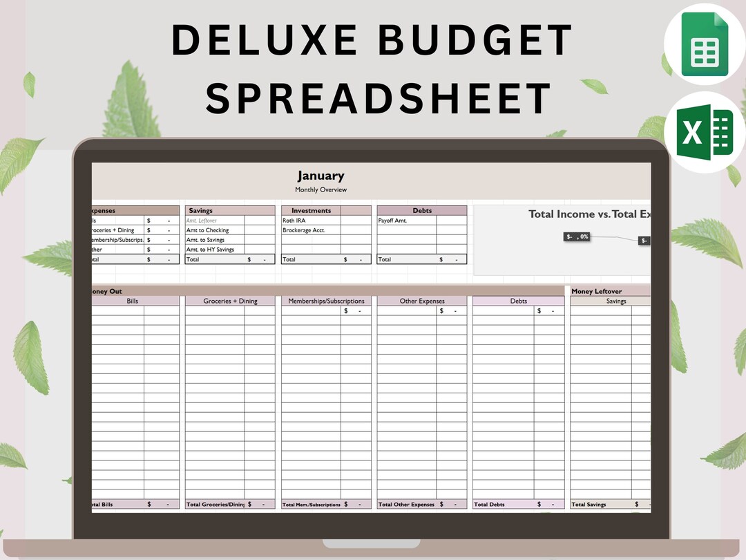 Deluxe Monthly & Annual Budget Spreadsheet Tracker | Finance Tracker ...