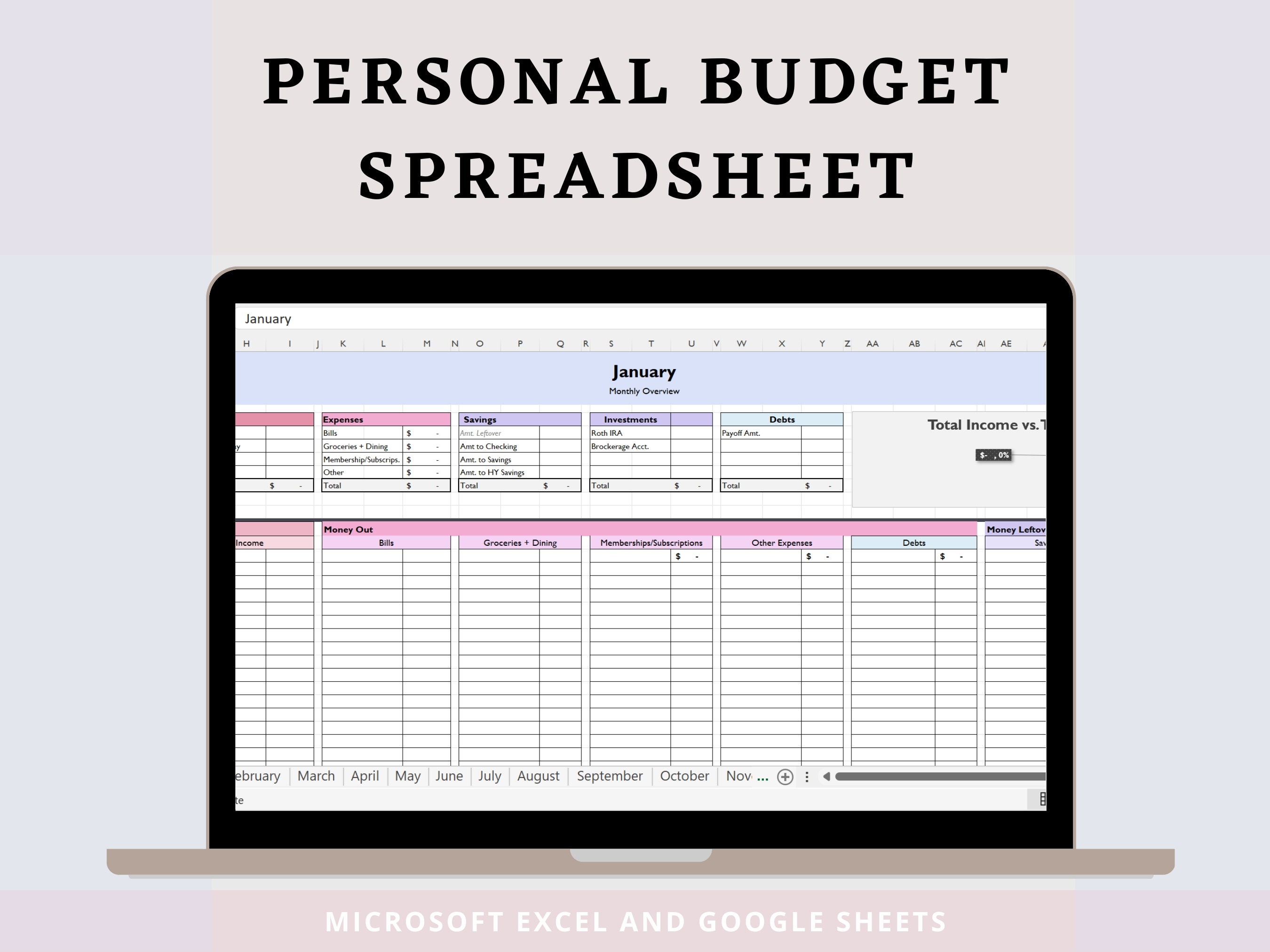 Personal Budget Spreadsheet Template | Excel | Google Sheets | Finance ...