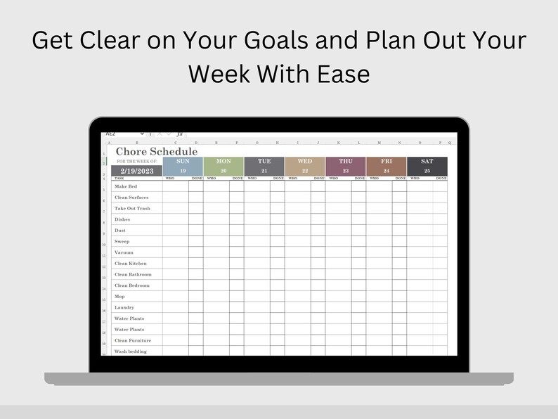 Weekly Chore Schedule Spreadsheet | Chore Template | Chore Tracker ...