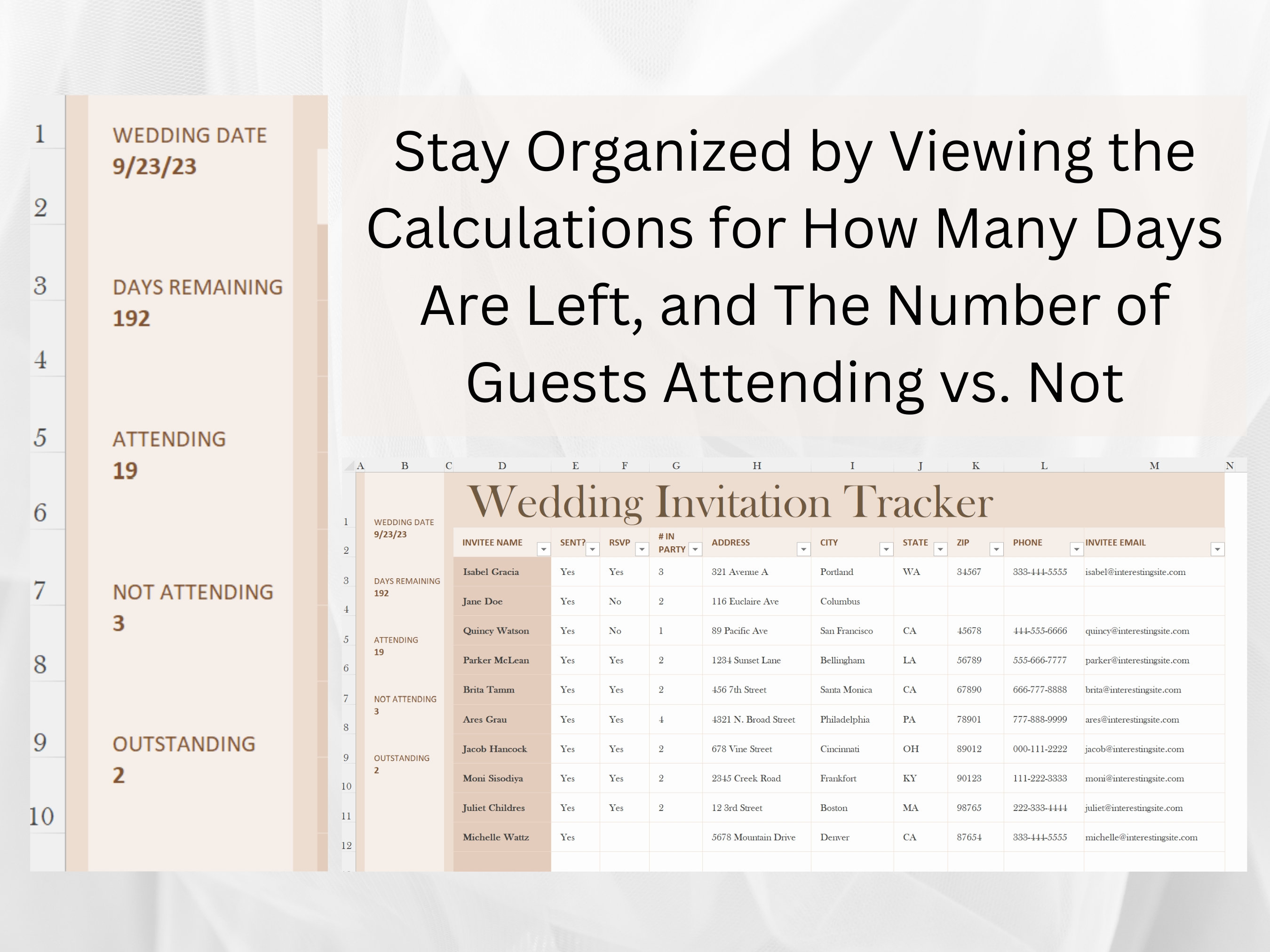Wedding Invitation Tracker | Wedding Invite | Excel | Wedding ...