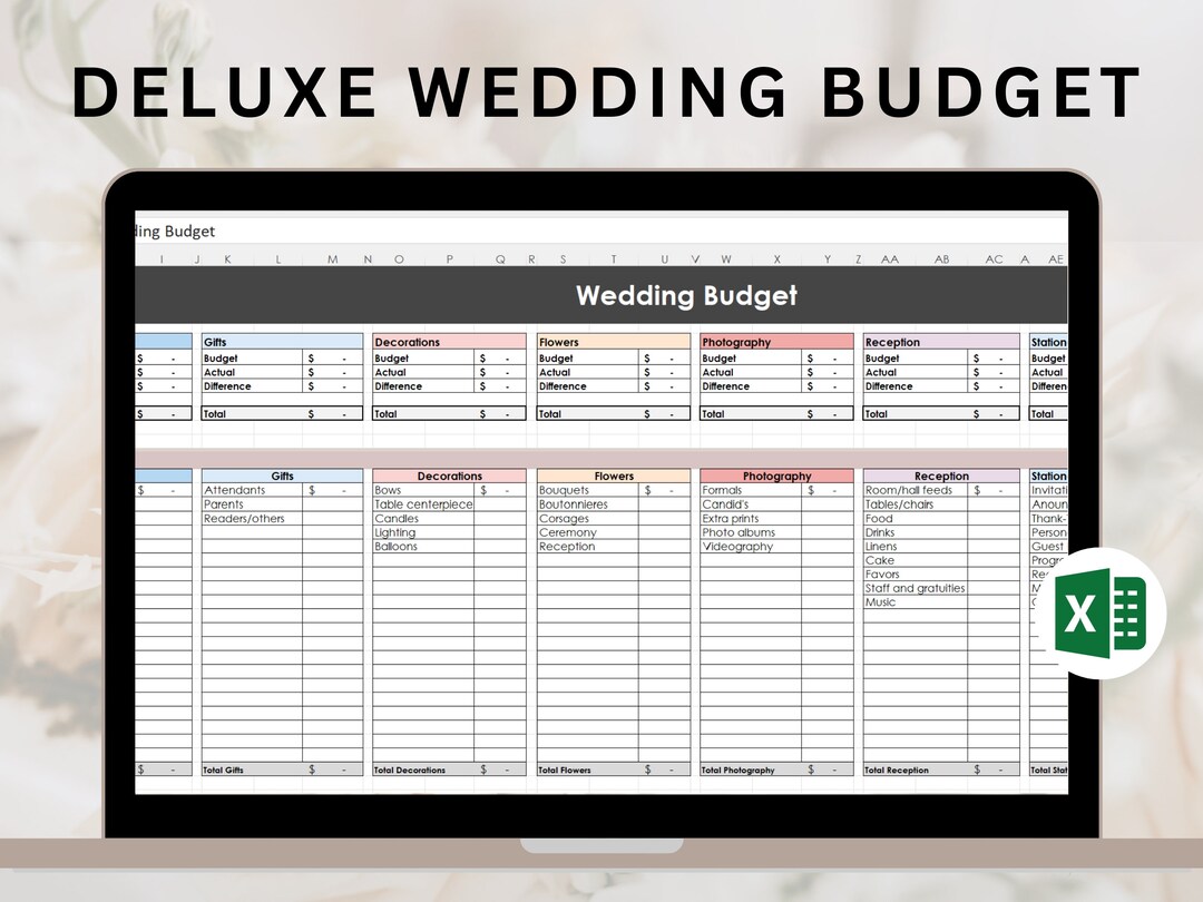 Deluxe Wedding Budget Spreadsheet | Excel Template | Wedding Template ...