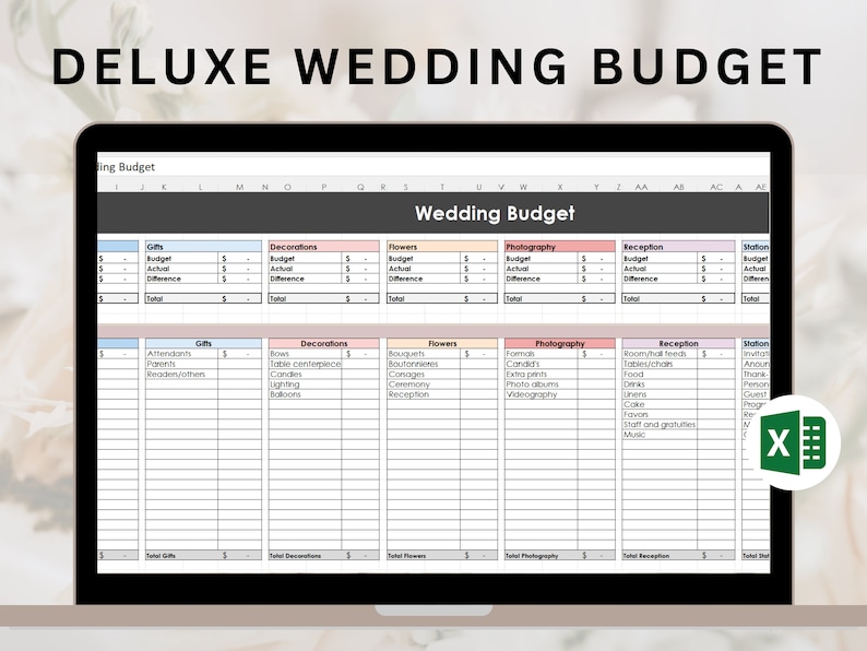 Deluxe Wedding Budget Spreadsheet | Excel Template | Wedding Template ...