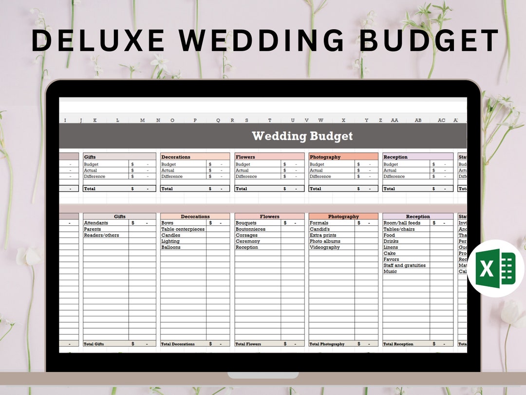 Deluxe Wedding Budget | Excel Spreadsheet | Wedding Budget | Wedding ...