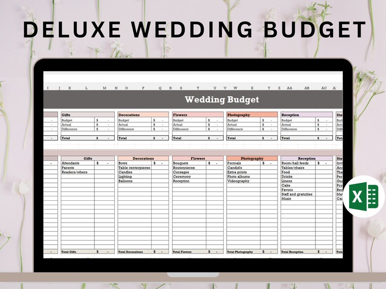 Deluxe Wedding Budget | Excel Spreadsheet | Wedding Budget | Wedding ...