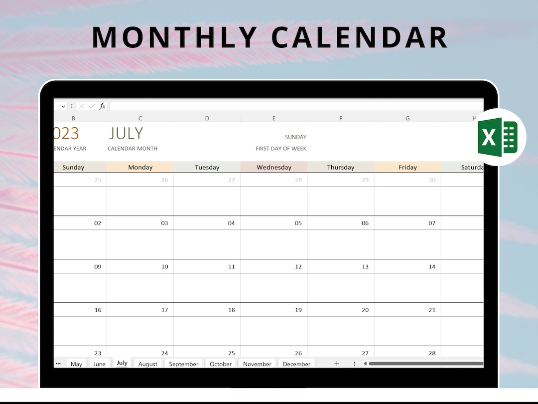 Monthly Calendar | Excel Spreadsheet | Monthly Planner | Yearly Planner ...
