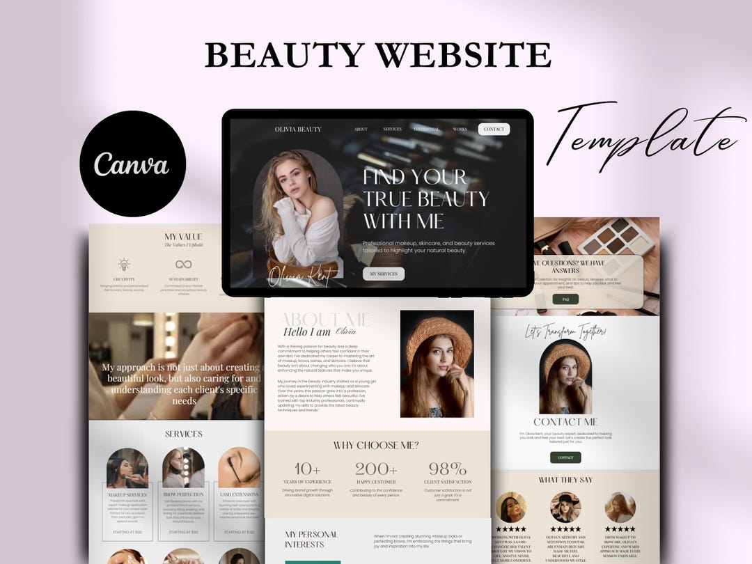 Beauty Website Template Canva, Customizable Elegant Makeup Artist Canva ...