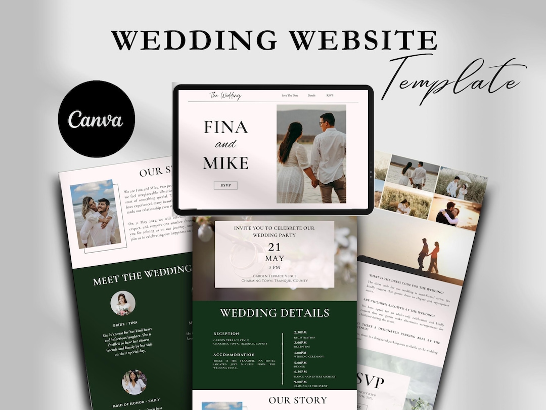 Canva Wedding Website Template, Customizable Canva Wedding Site, Canva ...