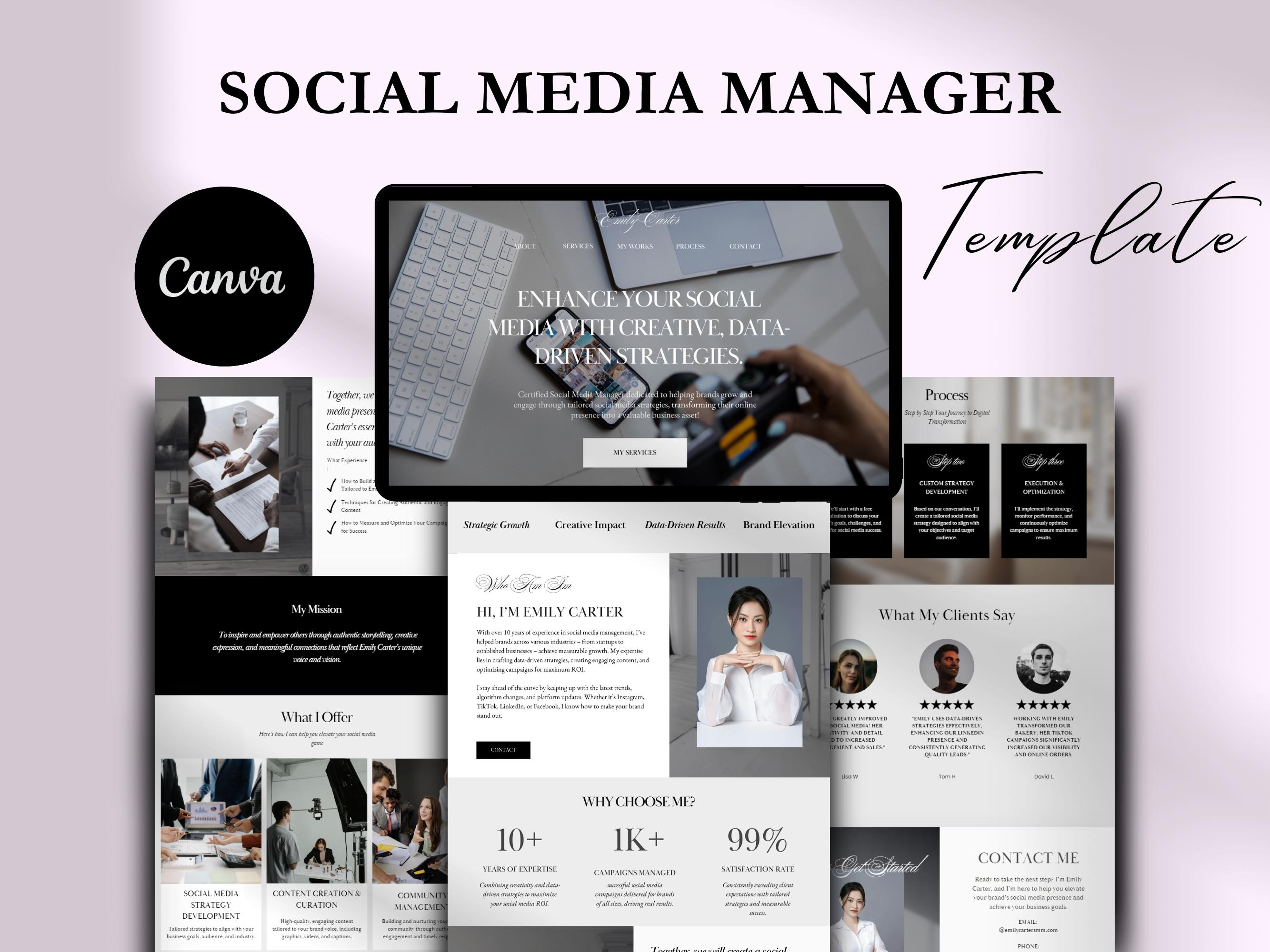 Social Media Manager Website Template, Customizable Canva Website ...