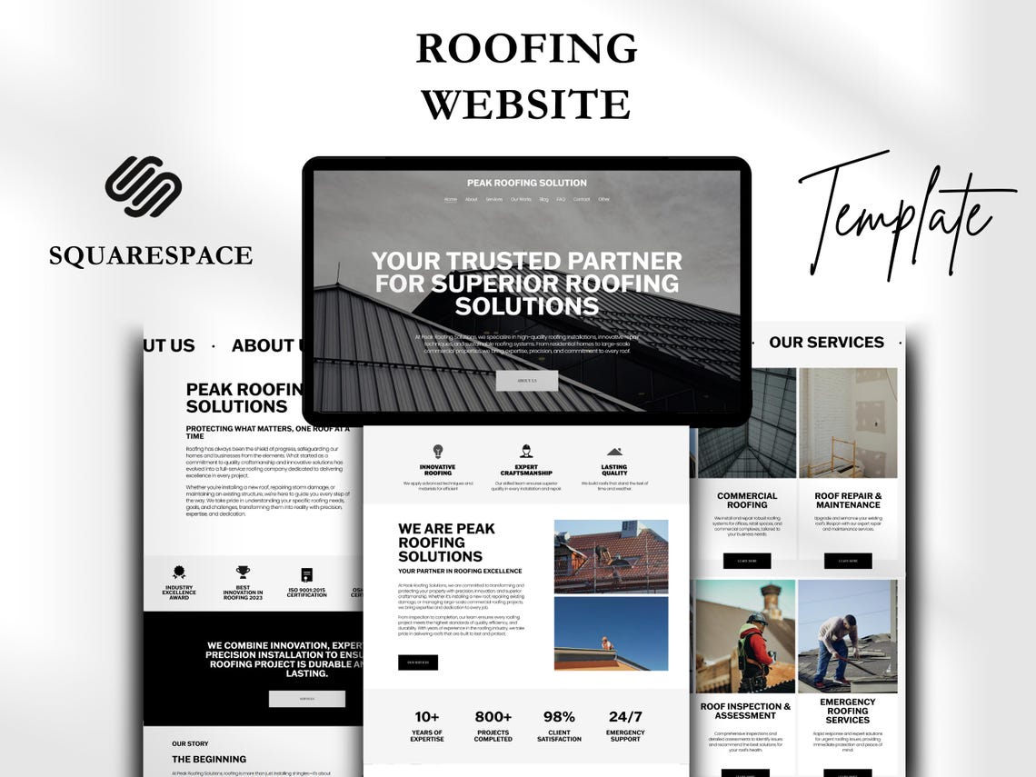 Roofing Website Squarespace Template, Roofing Template, Roofer ...
