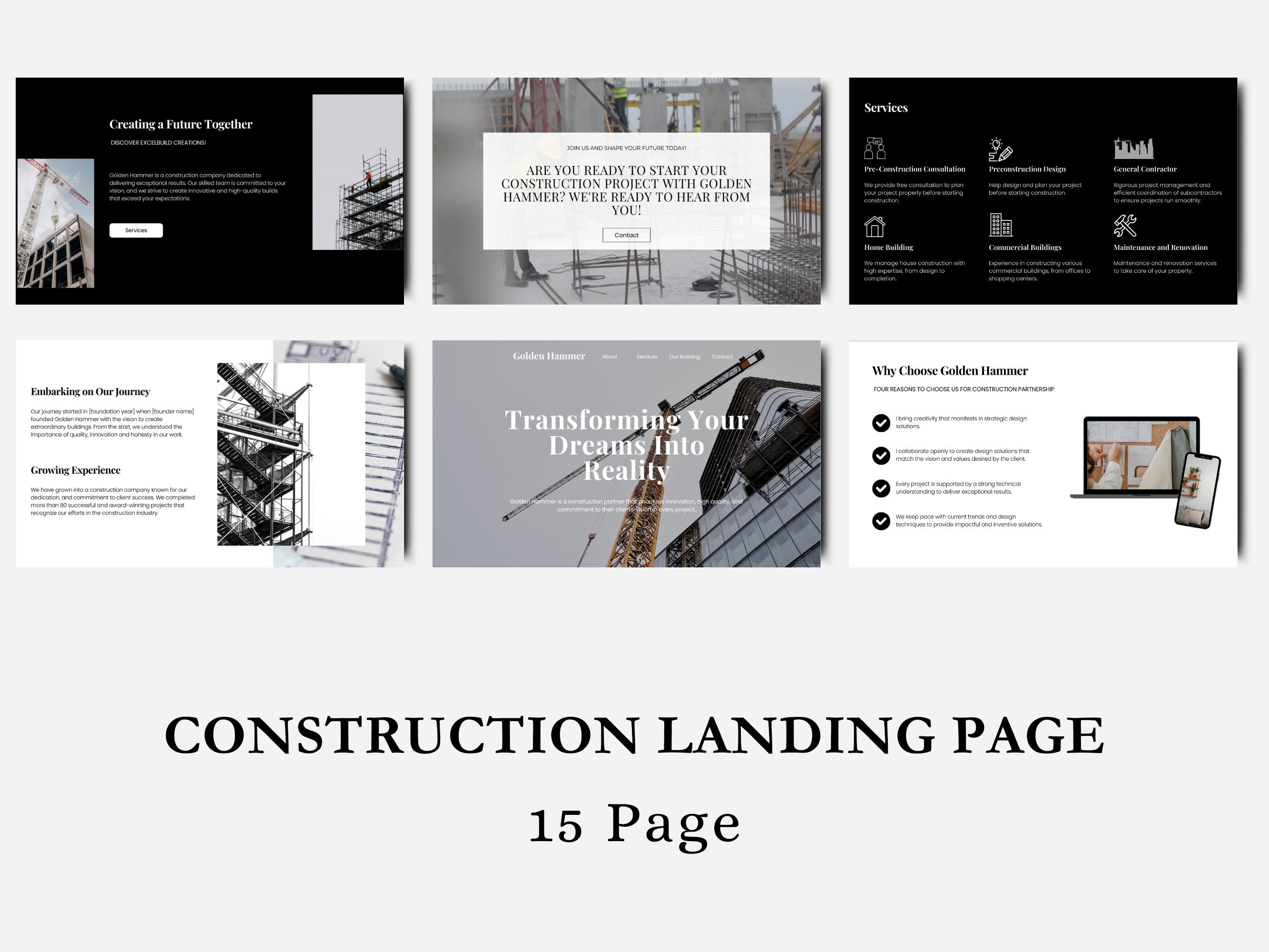 Professional Construction Canva Website Template, Customizable Canva ...