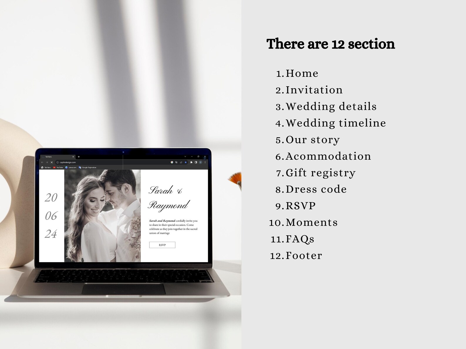 Canva Wedding Website Template, Romantic Minimalist Canva Wedding Page ...