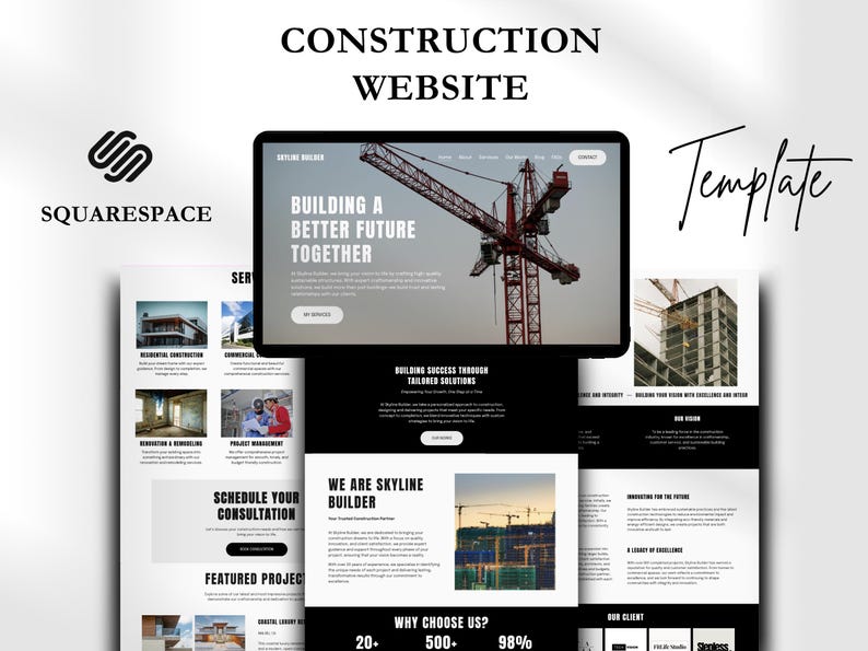 Construction Website Template Squarespace Template Contractor Website Home Builder Website ...