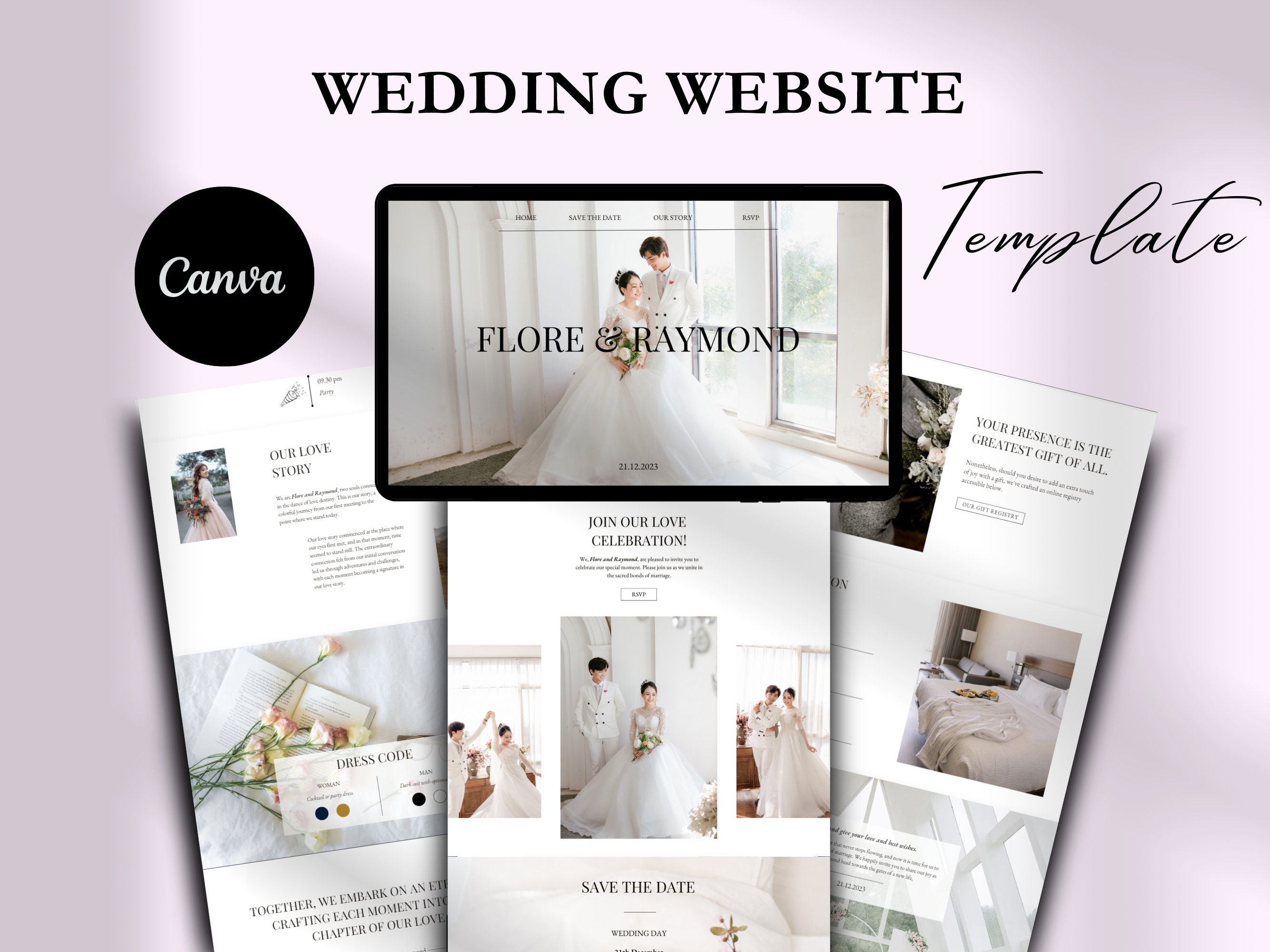 Wedding Website Canva Template, Minimalist Wedding Site, Digital ...