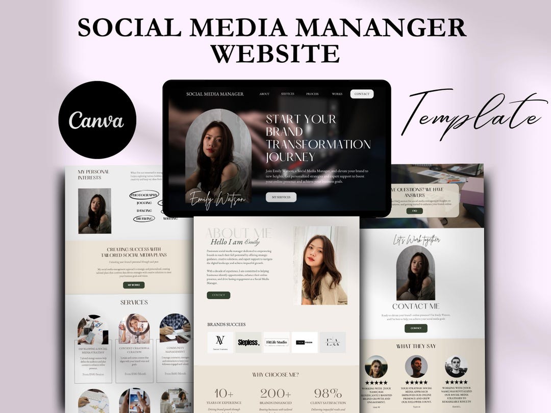 Social Media Manager Website Template, Canva Website for Social Media ...