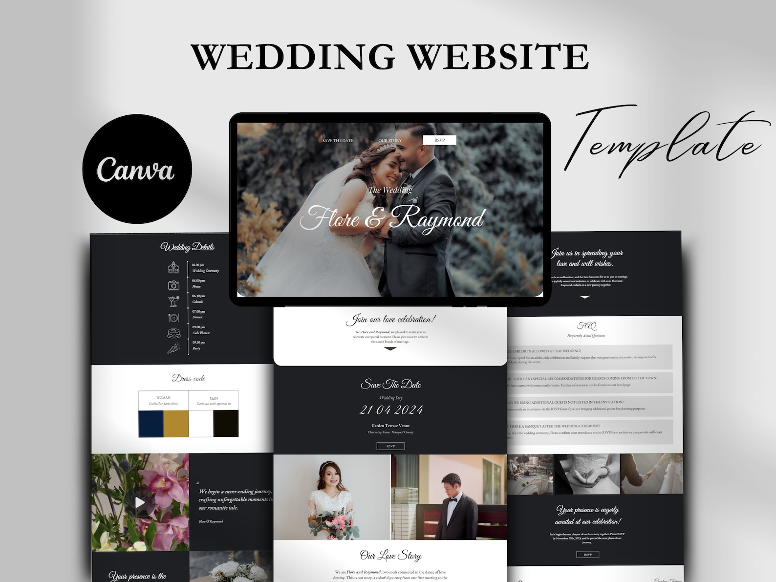 Wedding Website Template, Canva Website, Digital Invitation, Minimalist ...