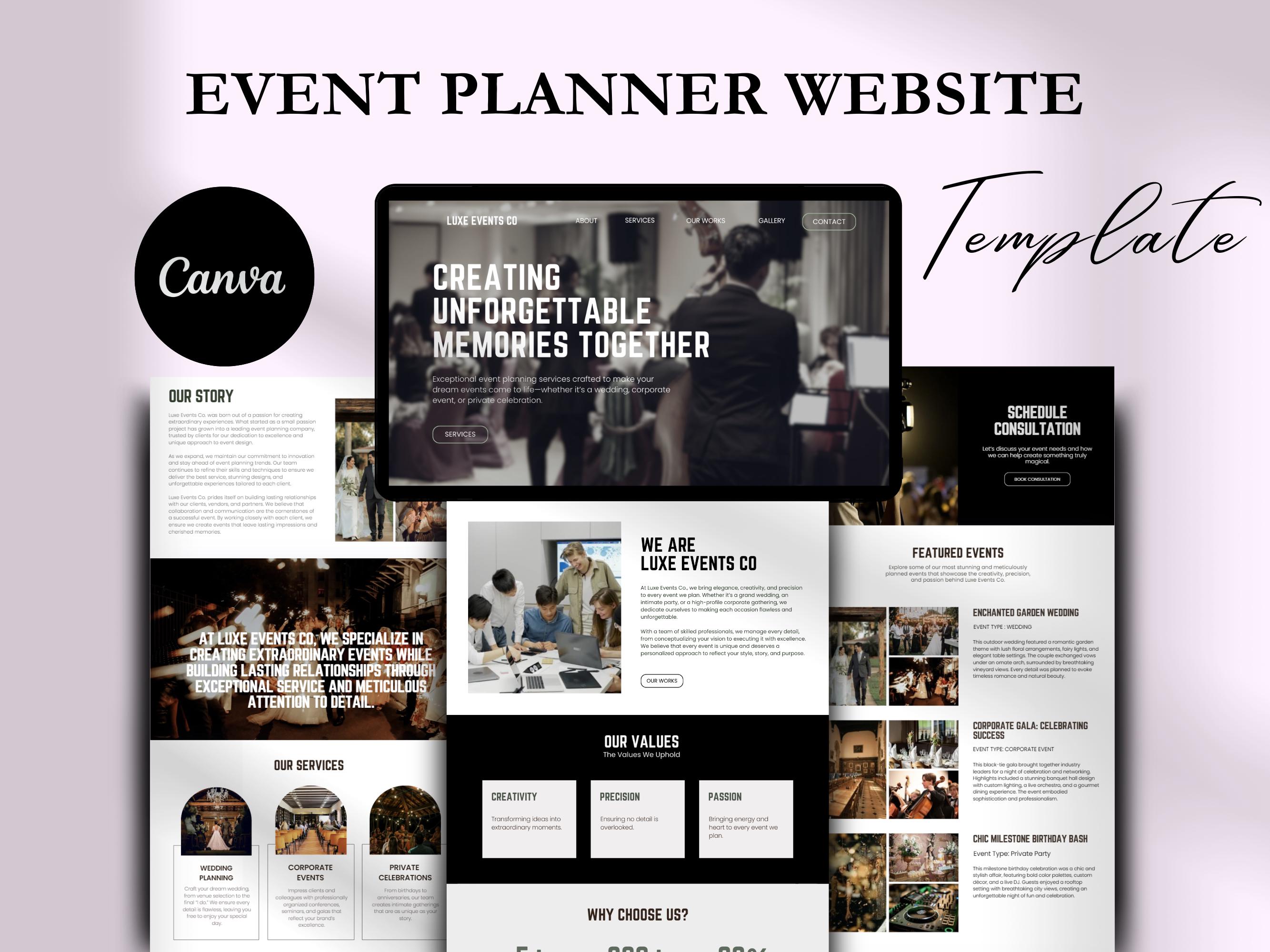 Event Planner Canva Website Template: Wedding & Event Organizer - Etsy