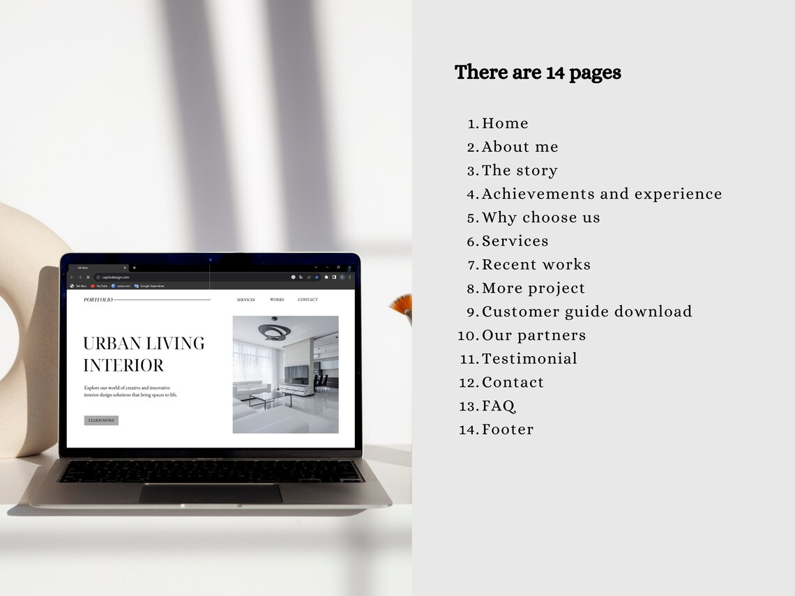 Interior Designer Portfolio Website Template, Canva Website, Perfect ...