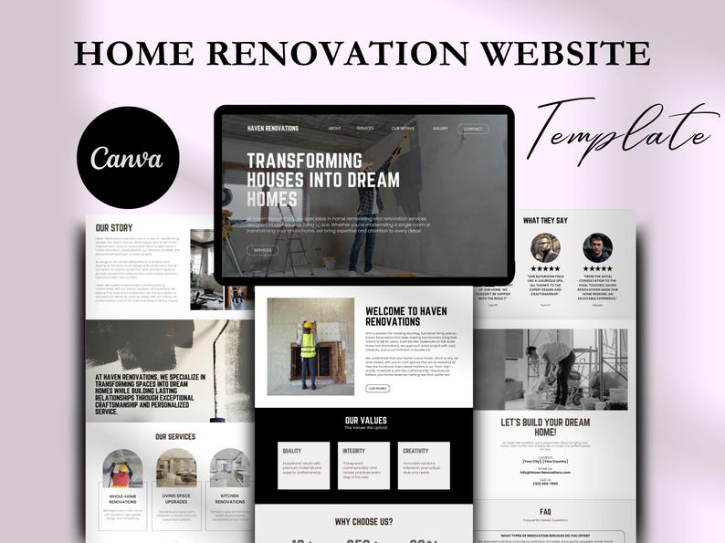 Home Renovation Canva Website Template Customizable Renovation Website ...