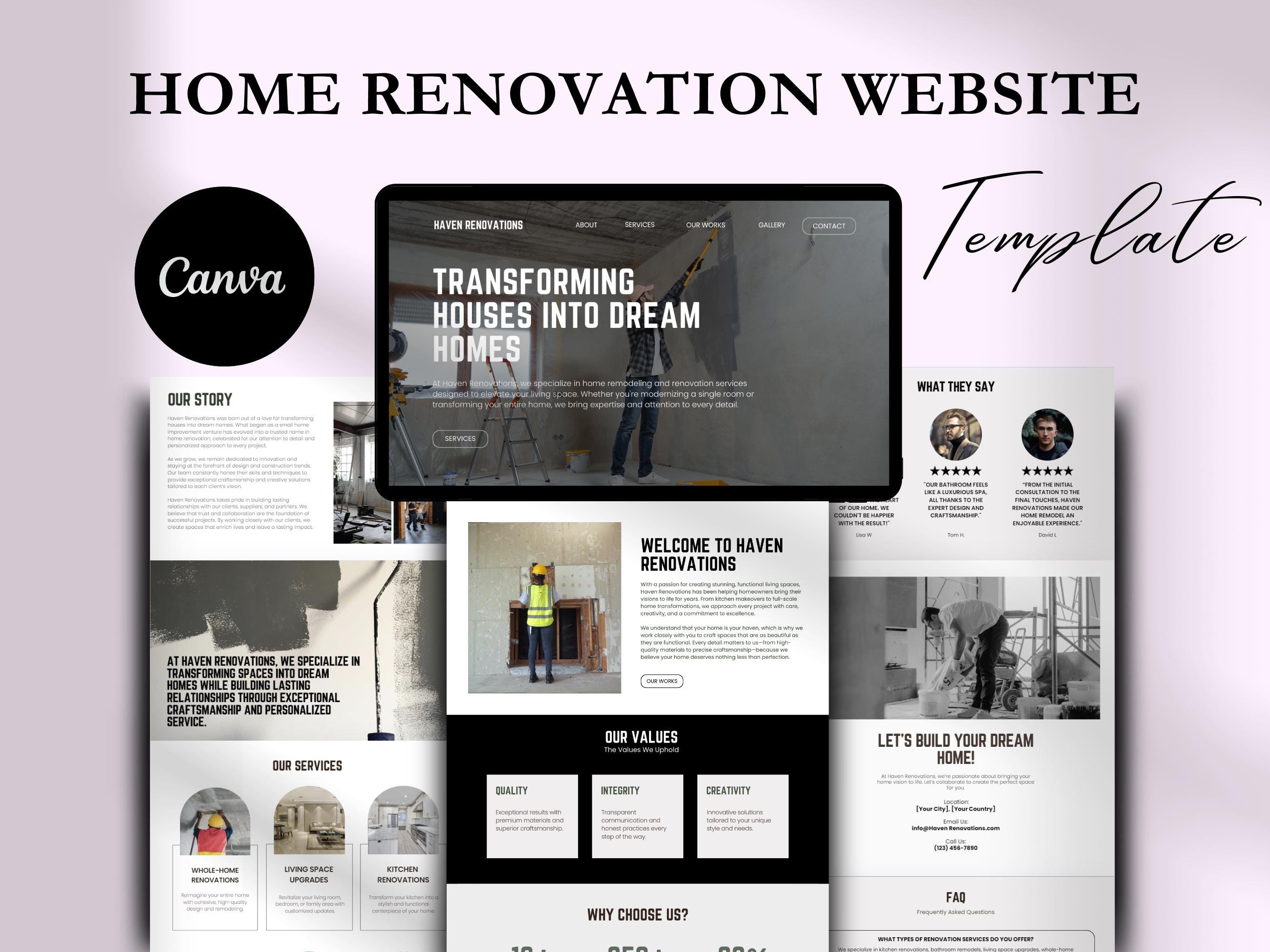Home Renovation Canva Website Template Customizable Renovation Website ...