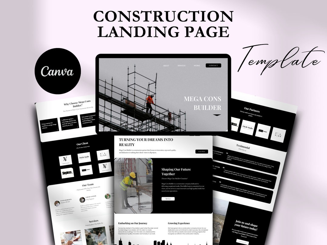 Professional Construction Canva Website Template, Customizable Canva Builder Landing Page ...