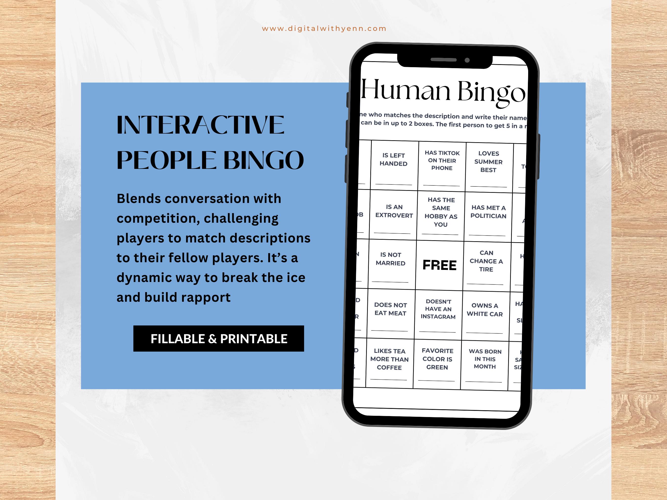 Human Bingo Game, Fillable Editable, Instant Download, Digital ...