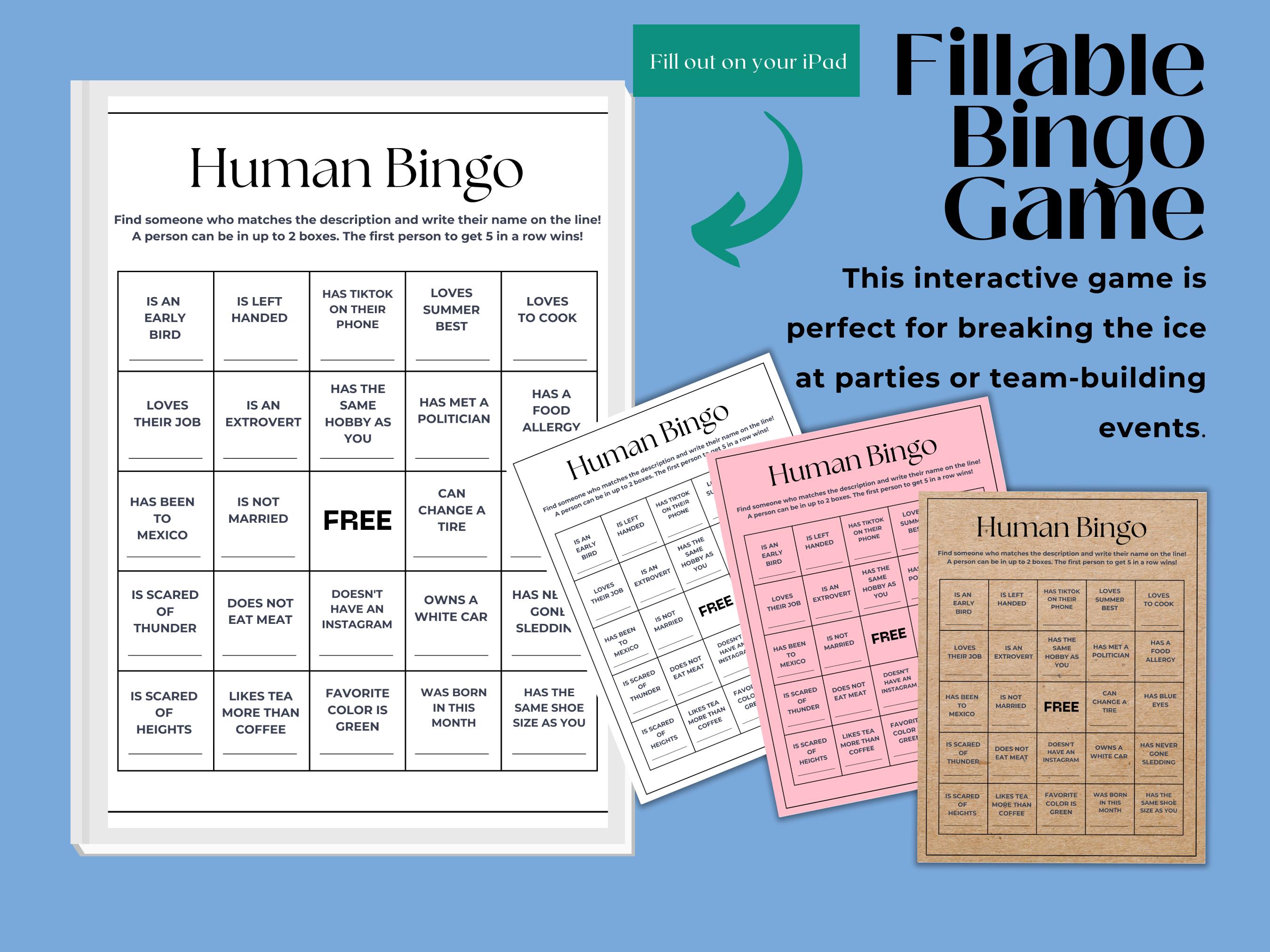 Human Bingo Game, Fillable Editable, Instant Download, Digital ...