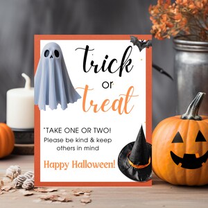 Trick or Treat Sign, Halloween Candy Sign, Printable Halloween ...