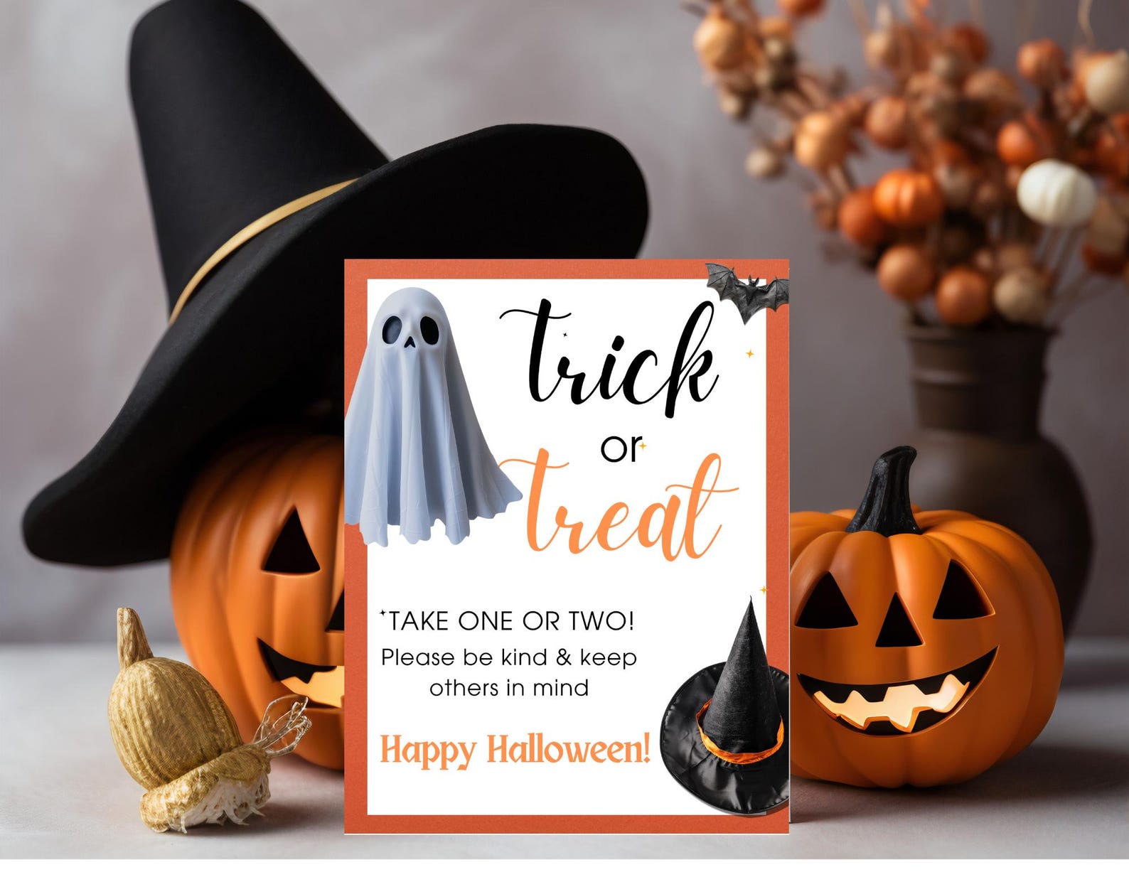 Trick or Treat Sign, Halloween Candy Sign, Printable Halloween ...