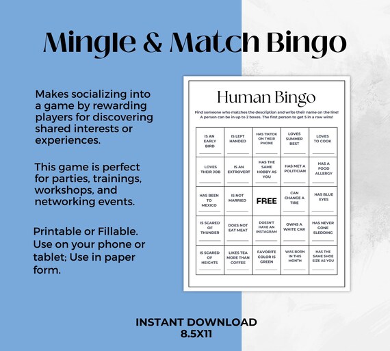 Human Bingo Cards Printable Icebreaker Bingo | Human Bingo, Bingo Card